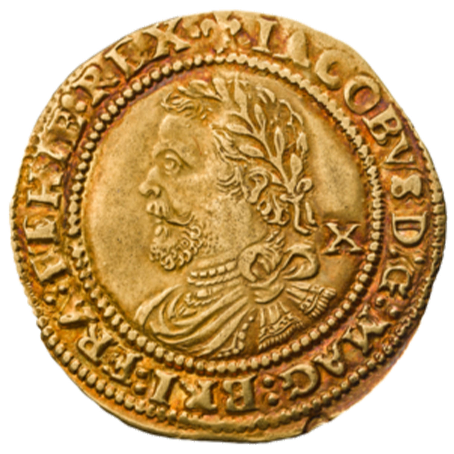 James I Half-Laurel 10 Shillings, 3rd Coinage,4th Bust, MM Lis Obverse