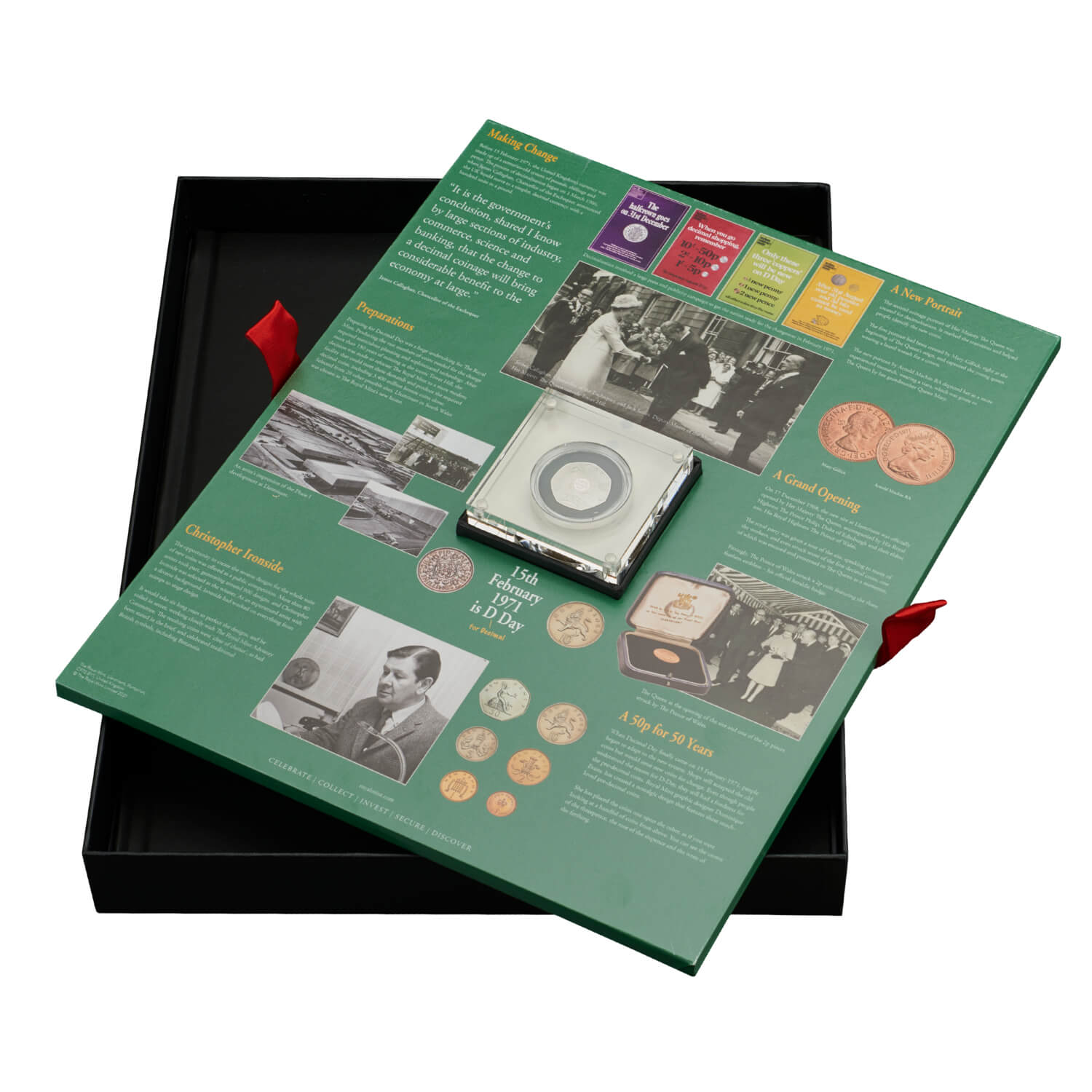 50th Anniversary of Decimal Day 50p Silver Proof Coin & Newspaper