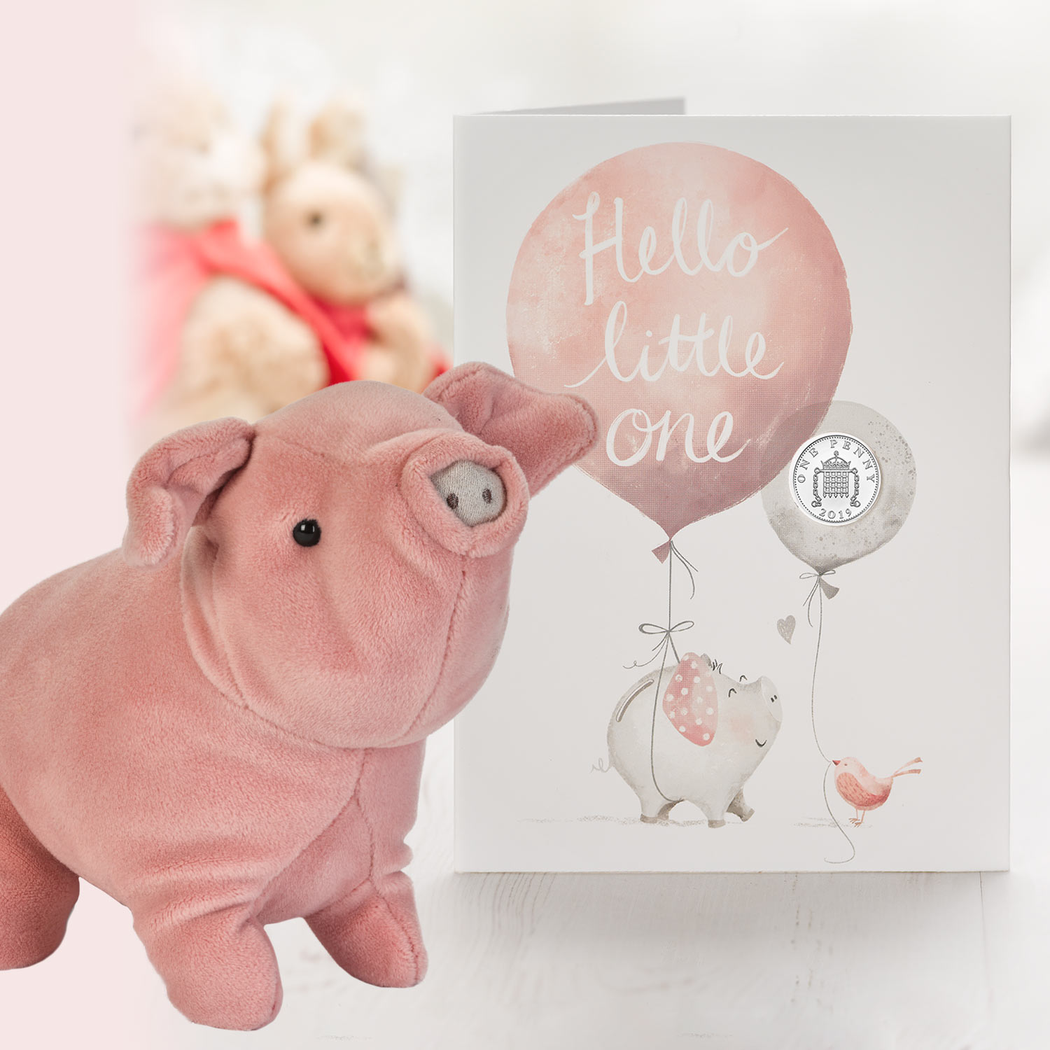 Hello Little One Pink Silver Penny Card & Soft Toy Gift Set | Royal Mint
